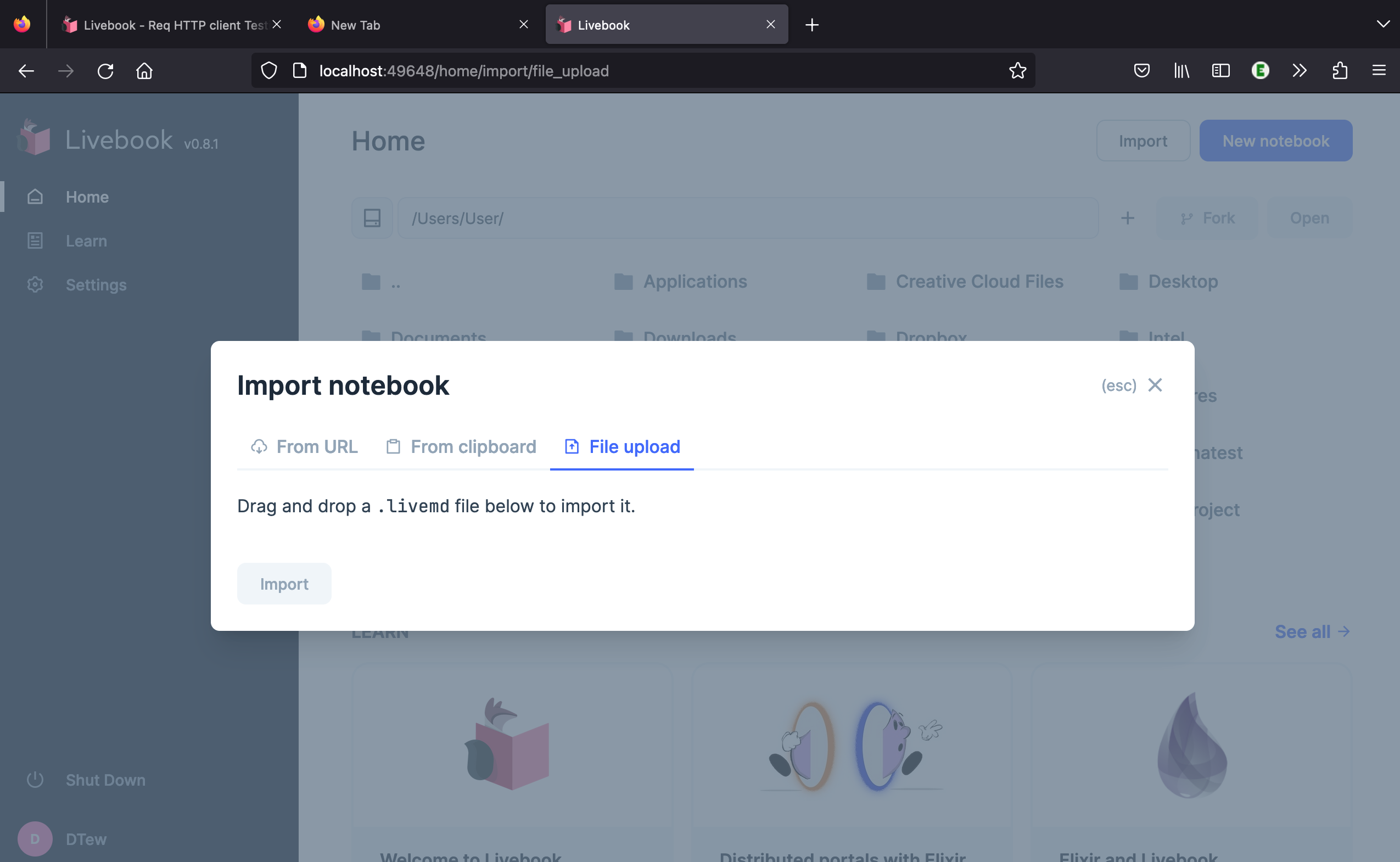 Import Import Notebook File Upload Modal Drop Your Notebook Here Area Collapses · Issue