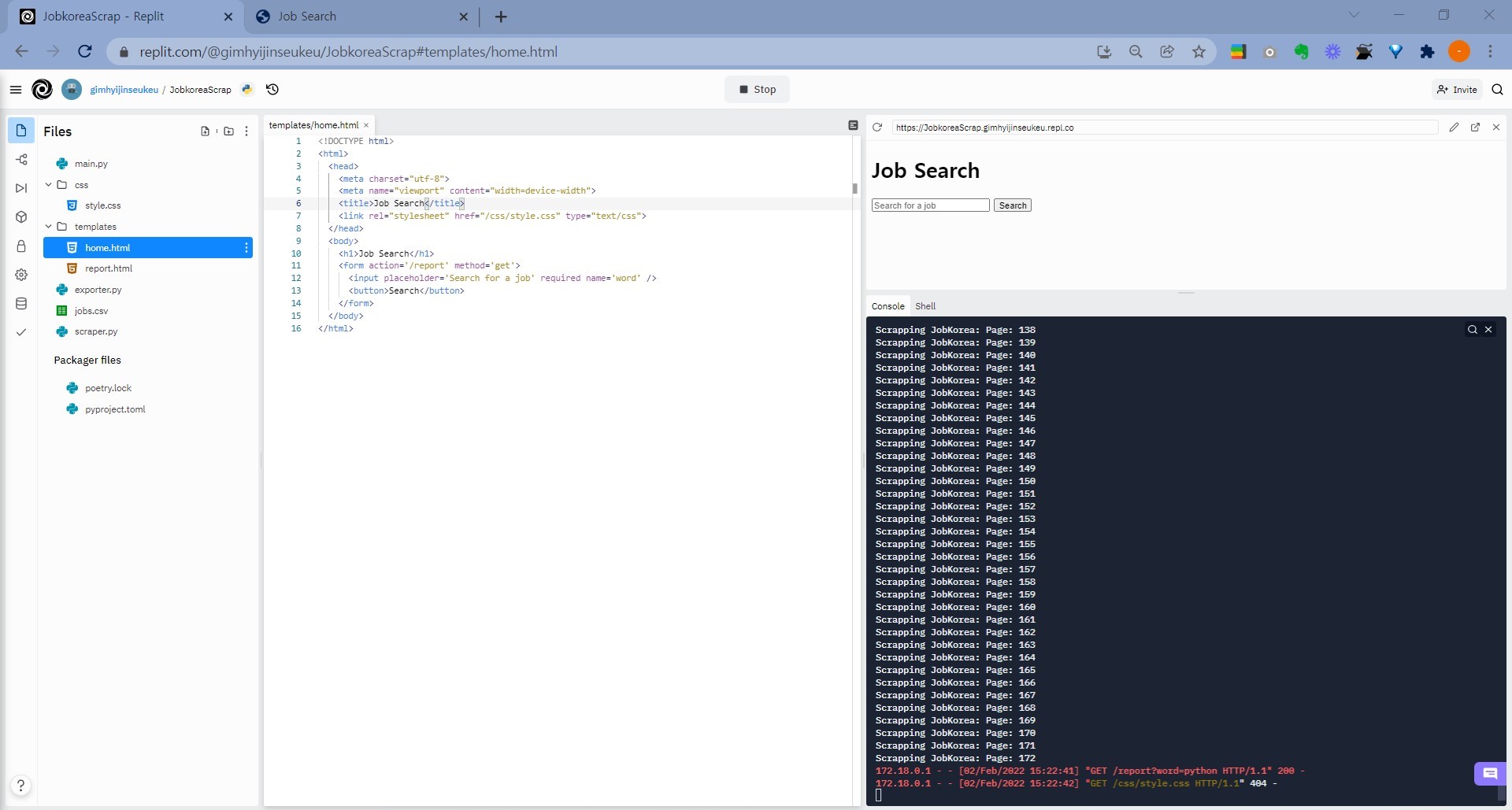 GitHub - heejinkim0812/python-scraper: A simple job search site using Web scraping with python