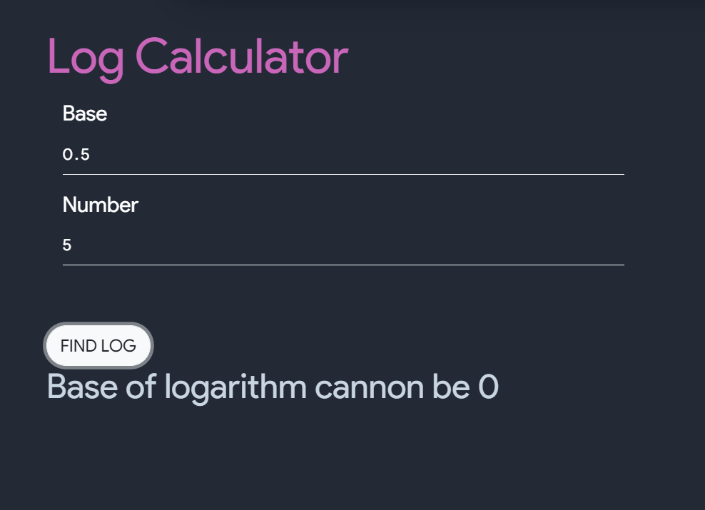 modify log calculator to calculate log values when base is 0