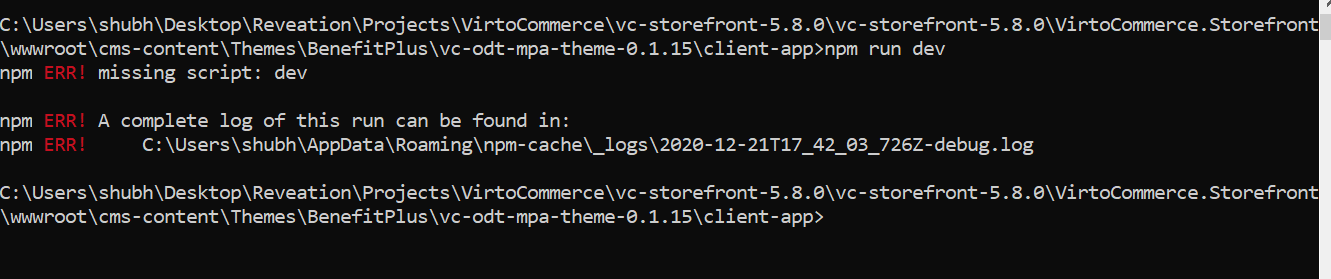 Issue with "npm run dev" command · Issue #170 · VirtoCommerce/vc-odt-mpa-theme · GitHub
