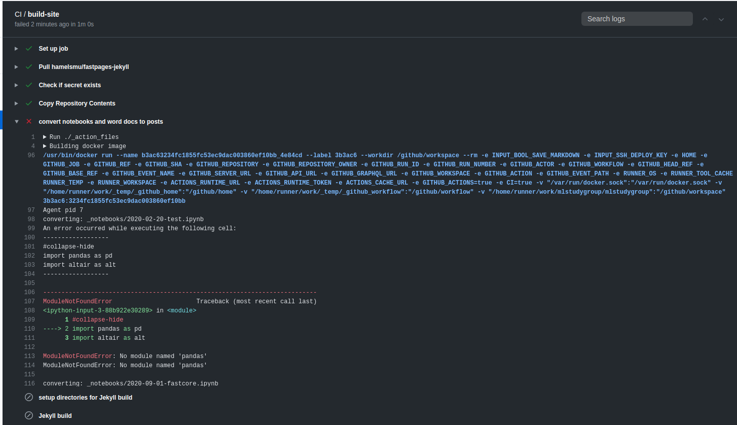 CI build fails after the recent update to DockerHub image · Issue #411 · fastai/fastpages · GitHub