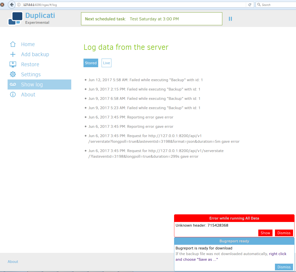 "Unknown header: 715428368" error · Issue #2541 · duplicati/duplicati · GitHub