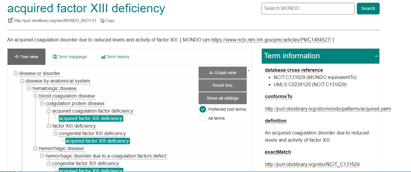 Mondo0021133 Acquired Factor Xiii Deficiency Move Up One Level Revise Subclass · Issue 3377 