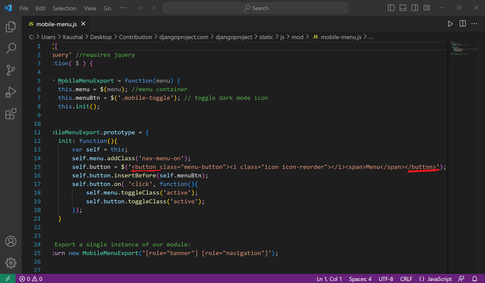Menu button is not a button · Issue #1234 · django/djangoproject.com · GitHub