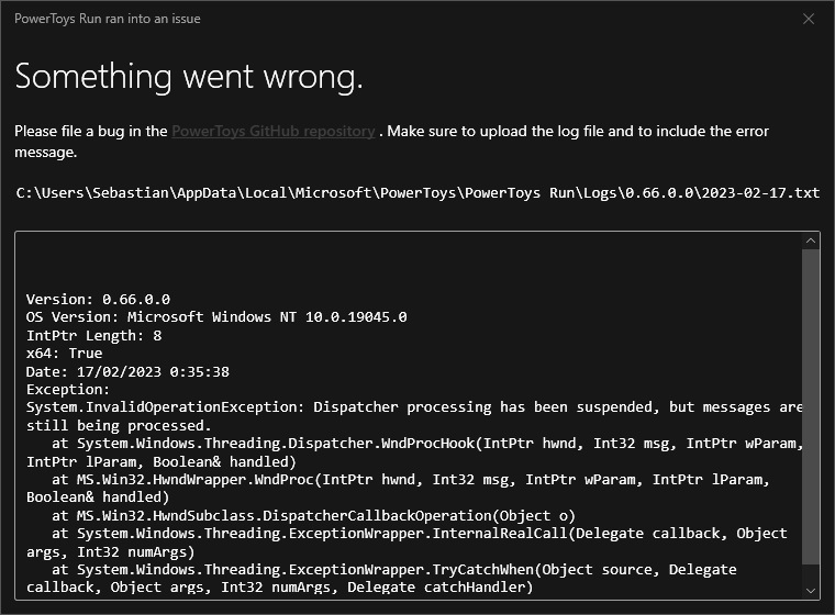 Powertoys run crashing randomly when trying to search · Issue #24165 · microsoft/PowerToys · GitHub
