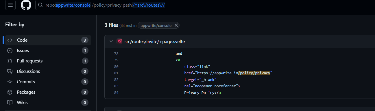 🐛 Bug Report: Privacy policy link is invalid · Issue #6485 · appwrite/appwrite · GitHub