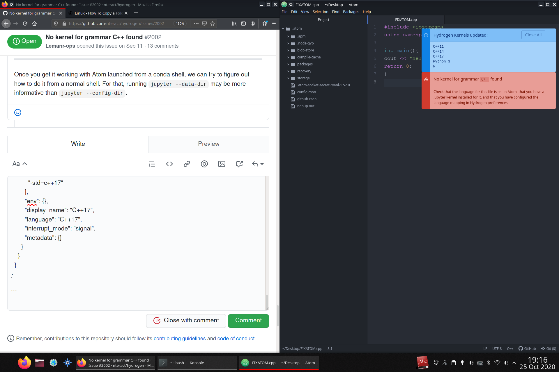 No kernel for grammar C++ found · Issue #2002 · nteract/hydrogen · GitHub