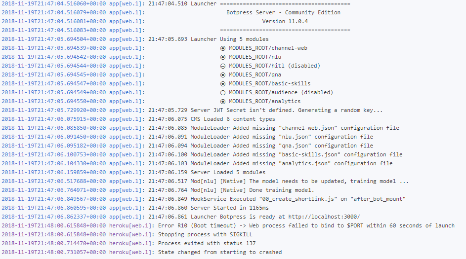Botpress v11 Deployment to Heroku - Not launching UI proxy · Issue #518 · botpress/v12 · GitHub