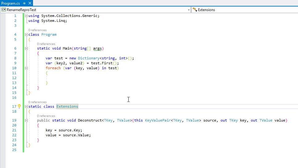 Identifier In Foreach Expression Isnt Renamed If Foreach Variable Has Destructuring · Issue