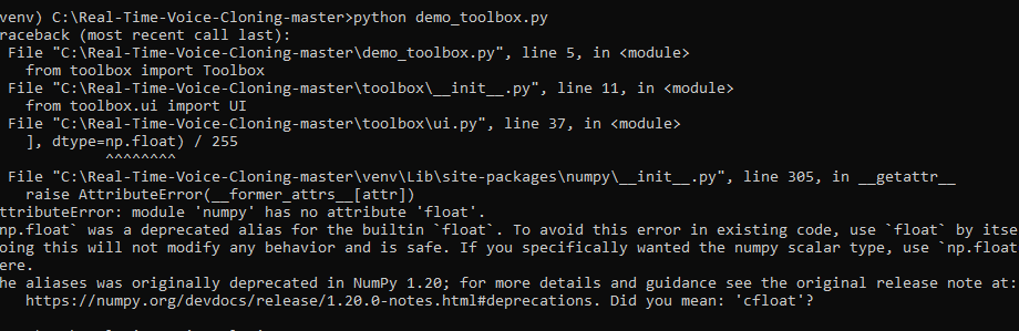 Starting program i get error in code · Issue #1215 · CorentinJ/Real-Time-Voice-Cloning · GitHub