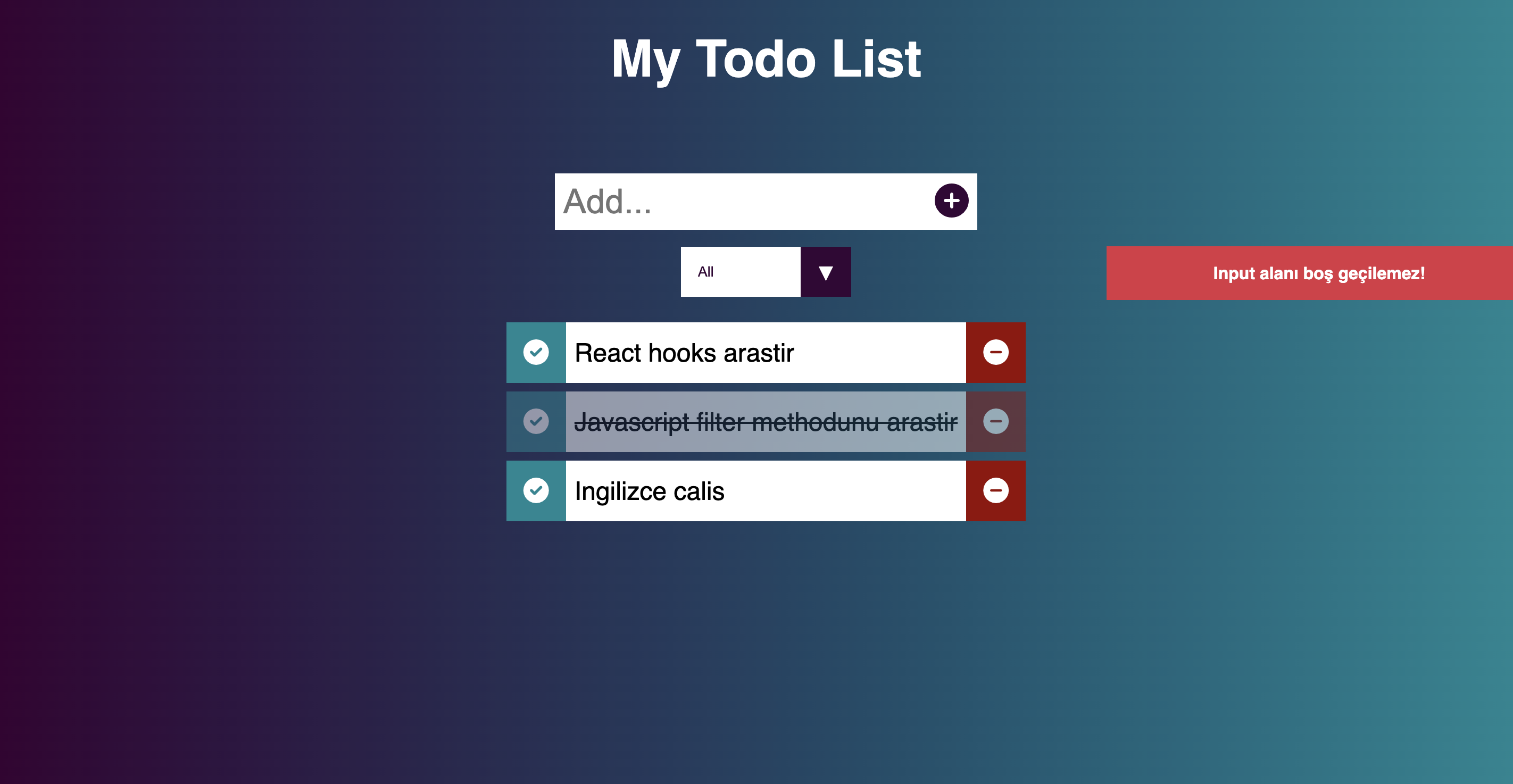GitHub - elifmarali/React-todo-list-ytb-2: React Hooks used