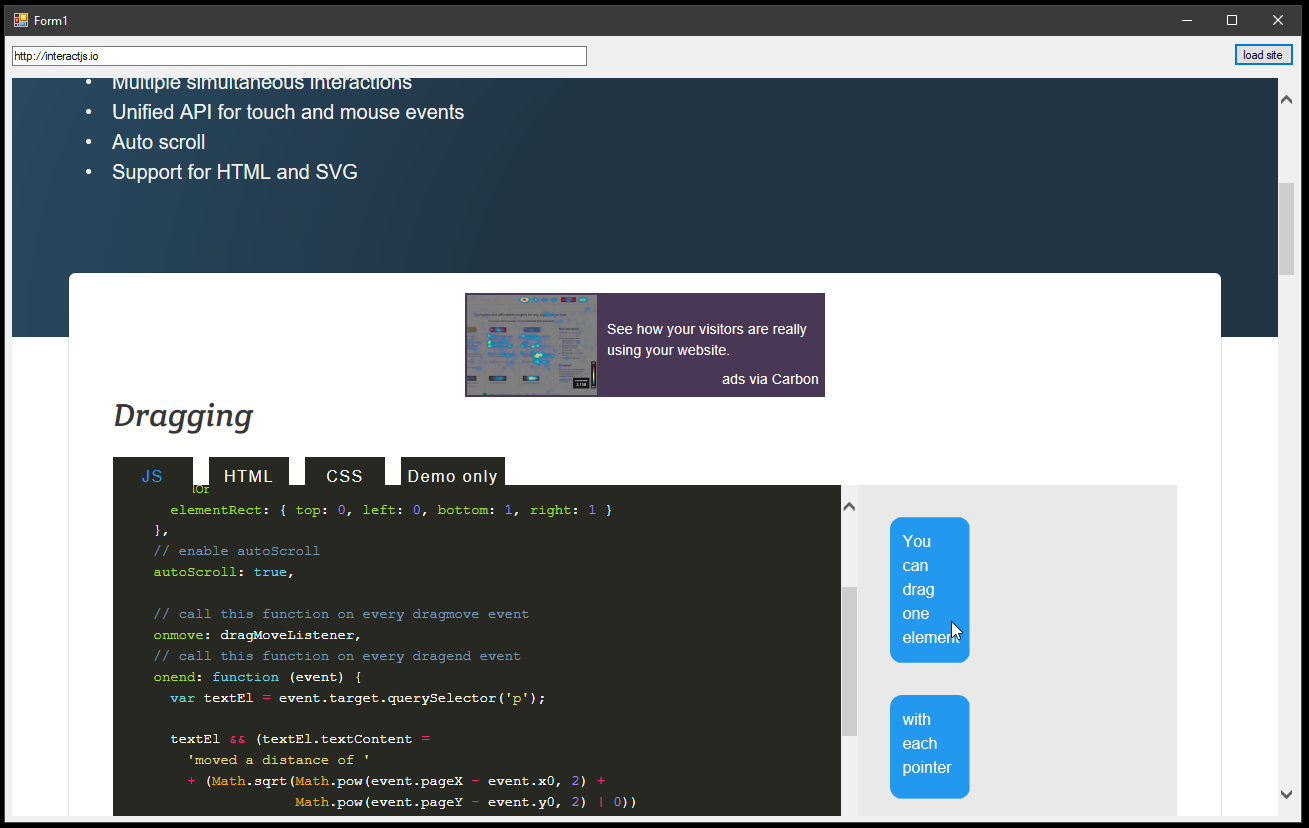 Drag and drop, resize do not work in a Web Browser control aka MSHTML Control aka web viewer ...