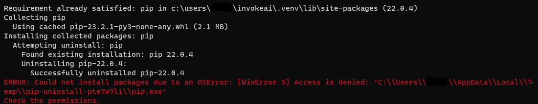 [bug]: CMD path for suggested pip upgrade incorrect · Issue #4396 · invoke-ai/InvokeAI · GitHub