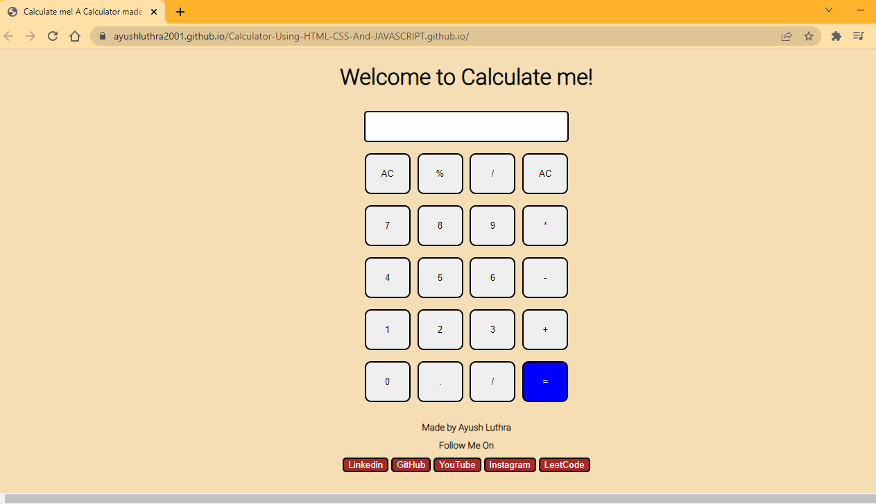 GitHub - Ayushluthra2001/Calculator-Using-HTML-CSS-And-JAVASCRIPT: CALCULATOR PROJECT USING HTML ...