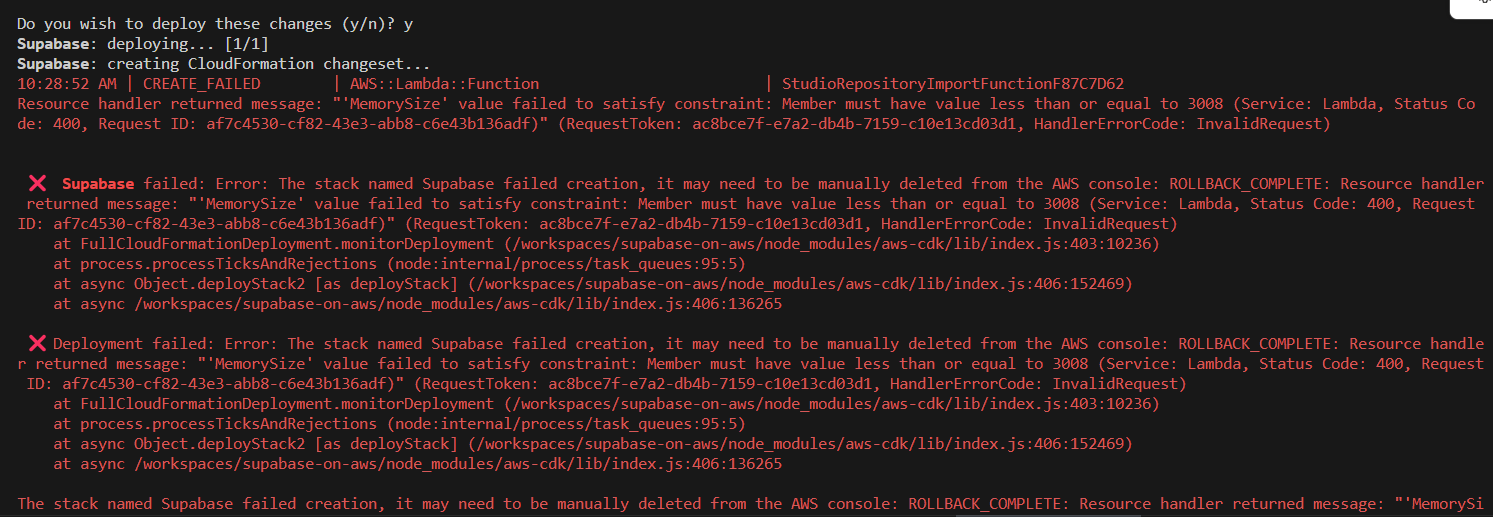 CDK DEPLOY error · Issue #45 · supabase-community/supabase-on-aws · GitHub