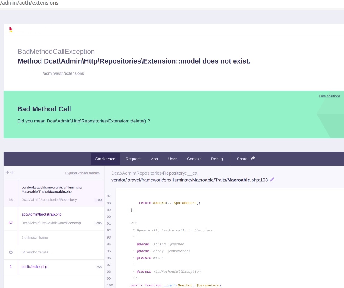 admin/auth/extensions - error · Issue #1483 · jqhph/dcat-admin · GitHub
