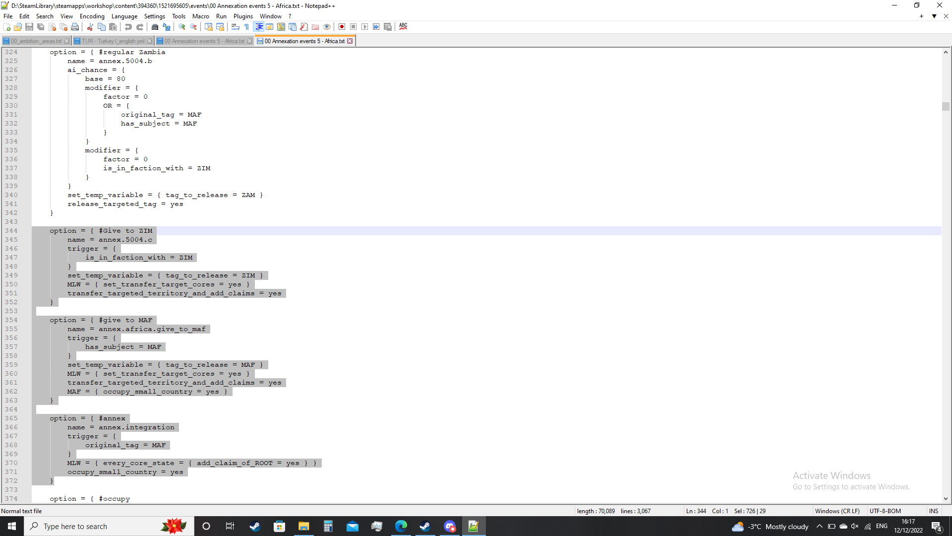 ZAM/MLW - Annexation event option to transfer to MAF/ZIM targets MLW's ...