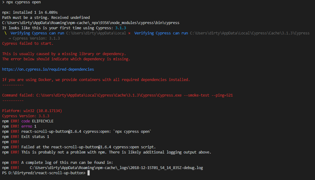 Cypress Version 3 1 1 Fails To Start On Windows · Issue 2743 · Cypress Io Cypress · Github