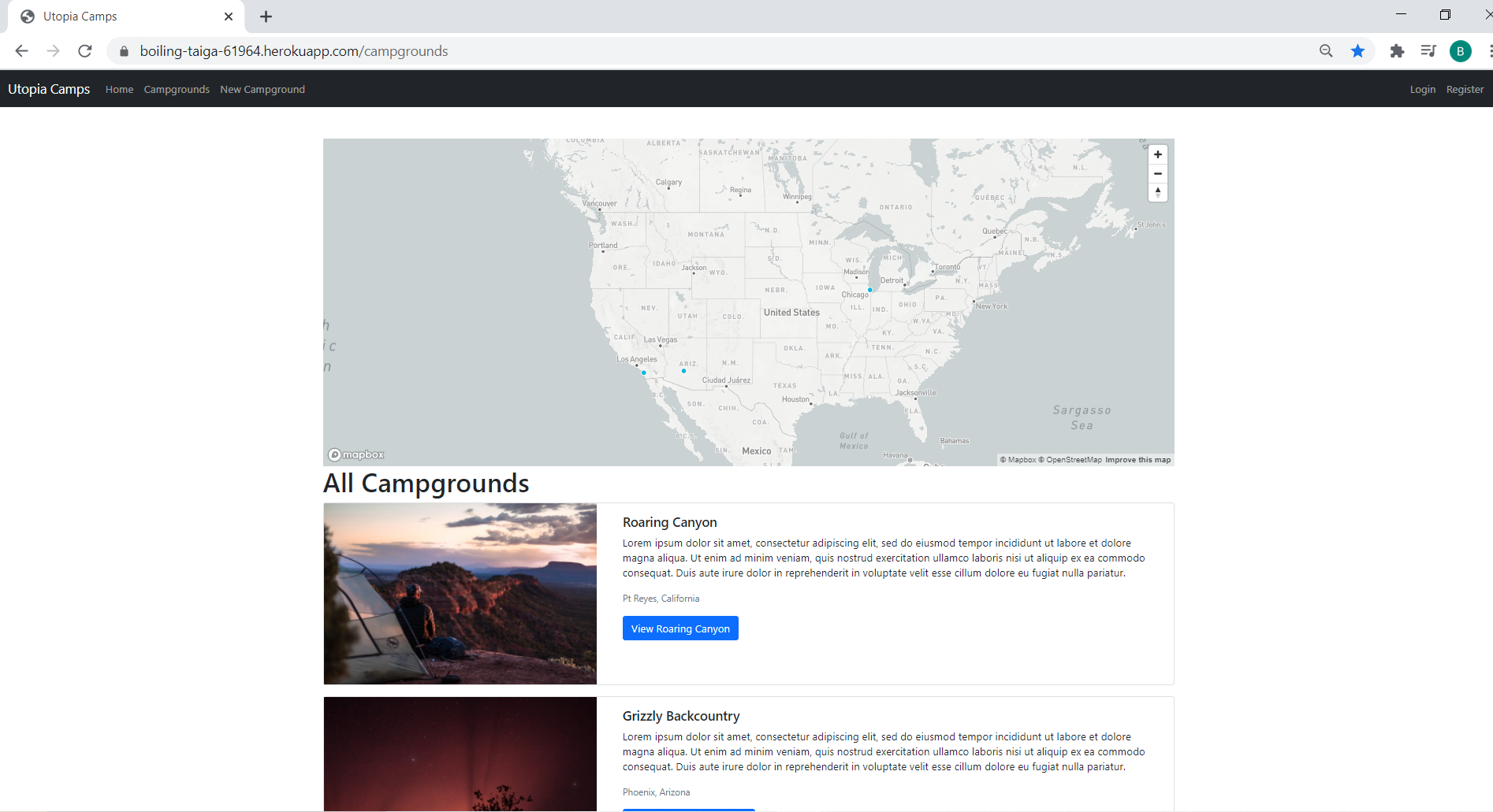 GitHub - zaremakayasova/Utopia-Camps: Full-stack web application built with Node.js, Express.js ...