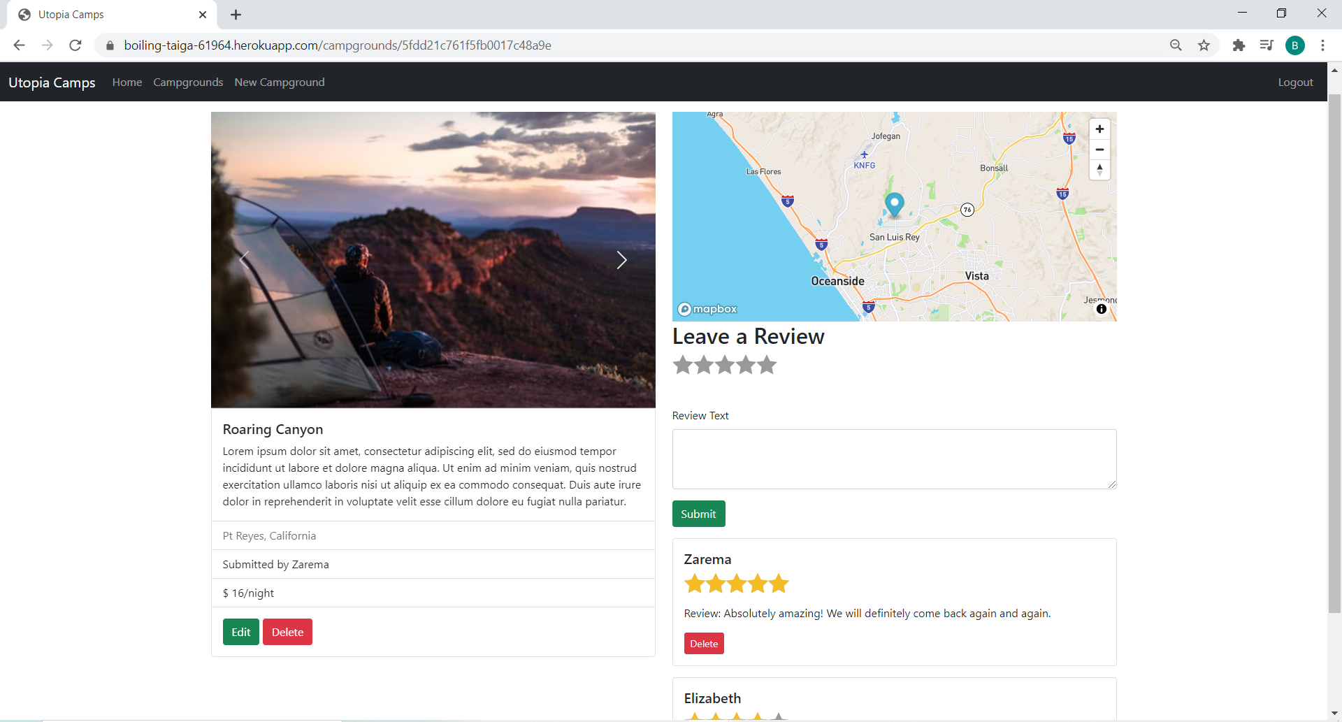 GitHub - zaremakayasova/Utopia-Camps: Full-stack web application built with Node.js, Express.js ...