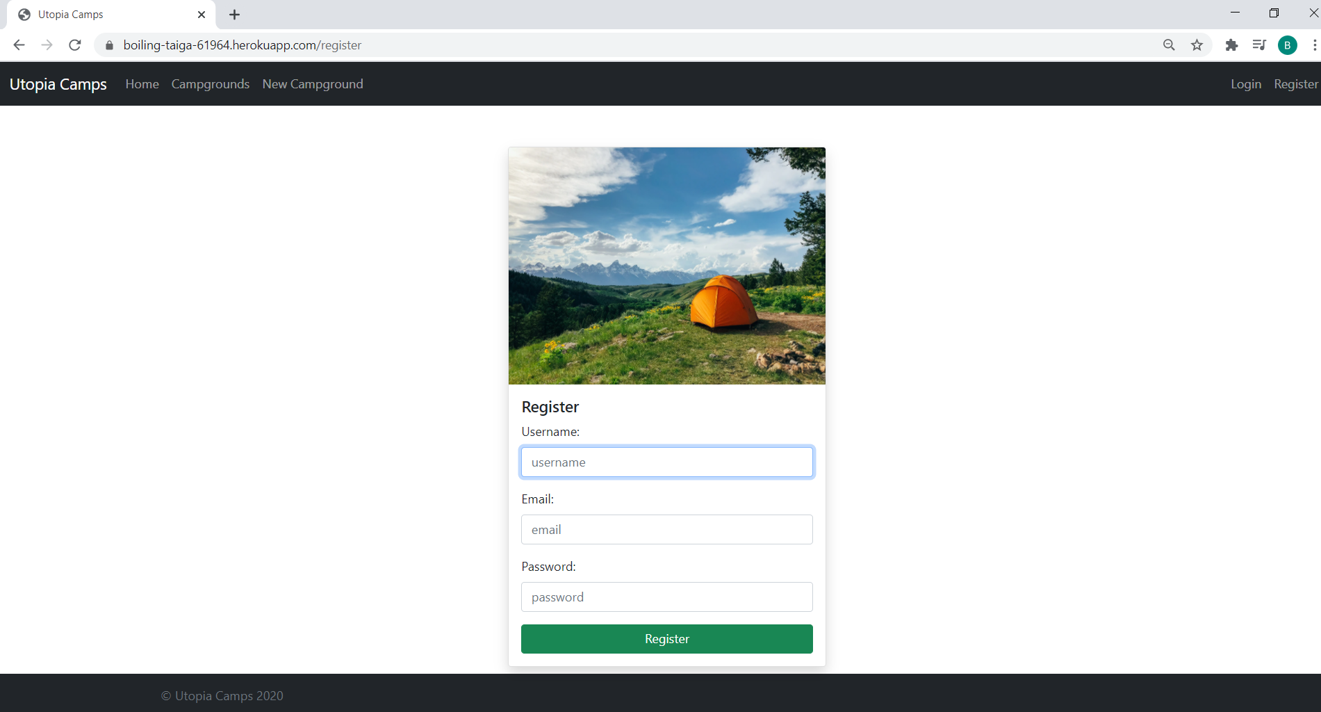 GitHub - zaremakayasova/Utopia-Camps: Full-stack web application built with Node.js, Express.js ...