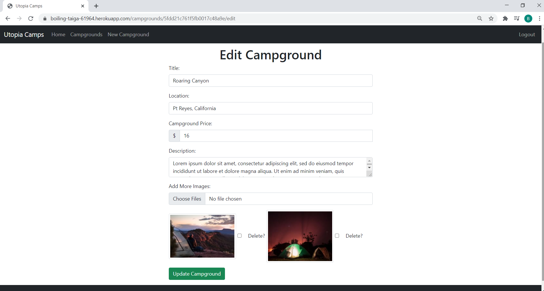 GitHub - zaremakayasova/Utopia-Camps: Full-stack web application built with Node.js, Express.js ...