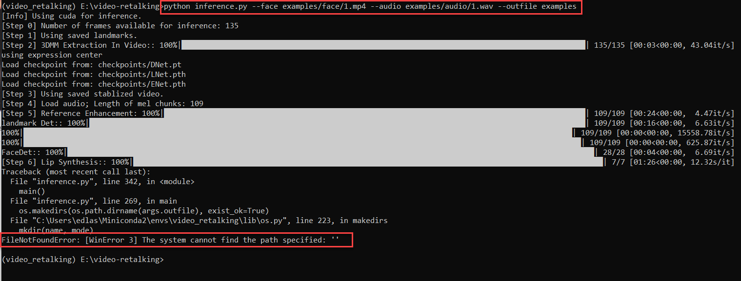 Video-retalking program errors out on step 6 · Issue #19 · OpenTalker/video-retalking · GitHub