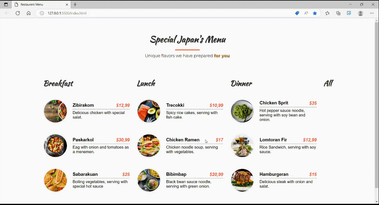 GitHub - mirzasahin/filtre-restaurant-menu