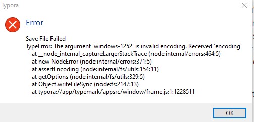 Typora after upgrade to version 1.4.7, error received when saving a copy of existing file ...
