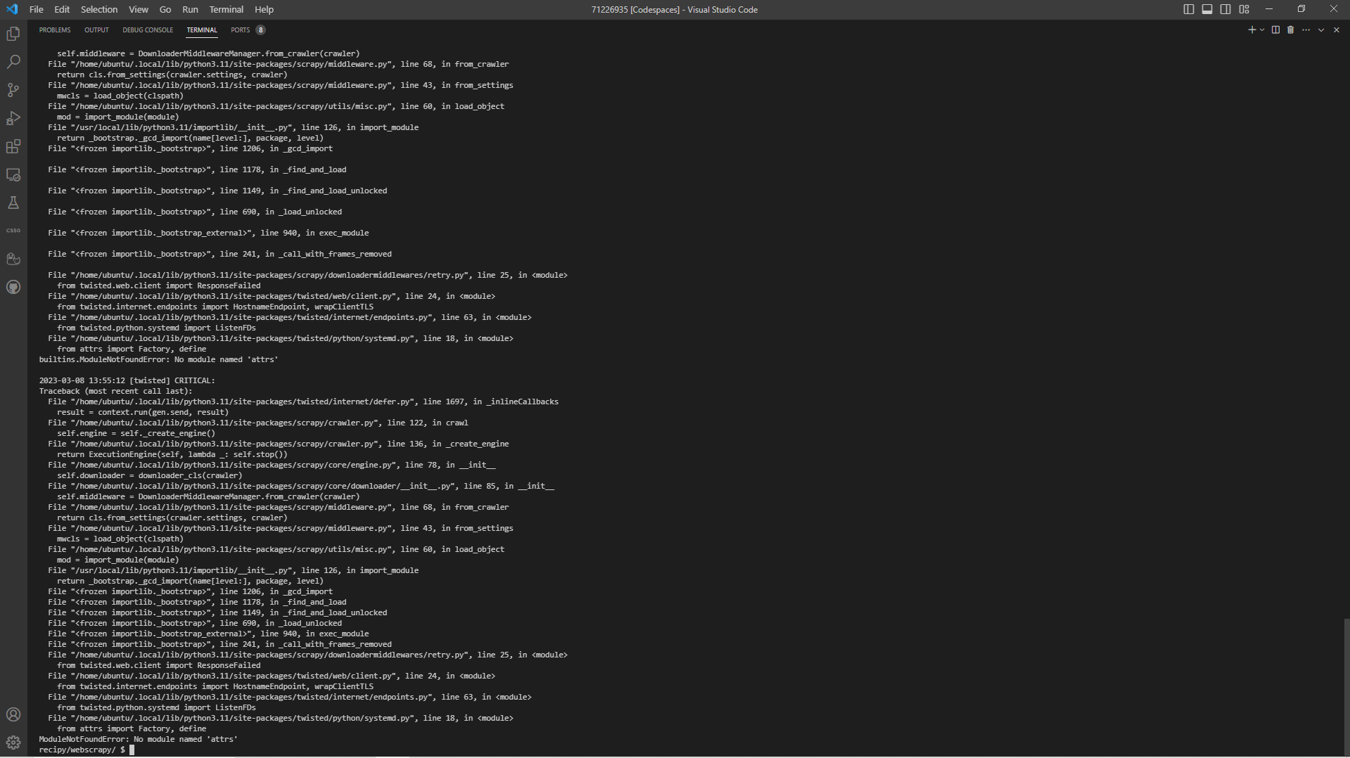 No module named 'attrs' error in Scrapy · Issue #5844 · scrapy/scrapy · GitHub