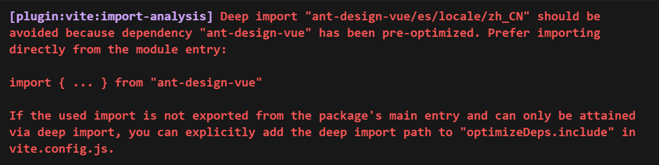 "Deep import "ant-design-vue/es/locale/zh_CN" should be avoided because dependency "ant-design ...