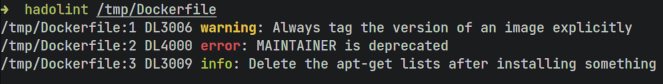 dockerfile-hadolint checker ignores warning and info messages · Issue #1931 · flycheck/flycheck ...