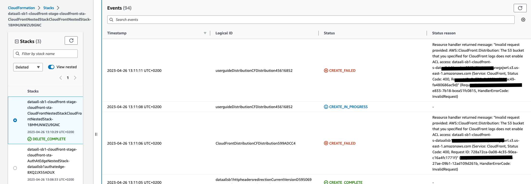 Deployment issue - The S3 bucket that you specified for CloudFront logs does not enable ACL ...