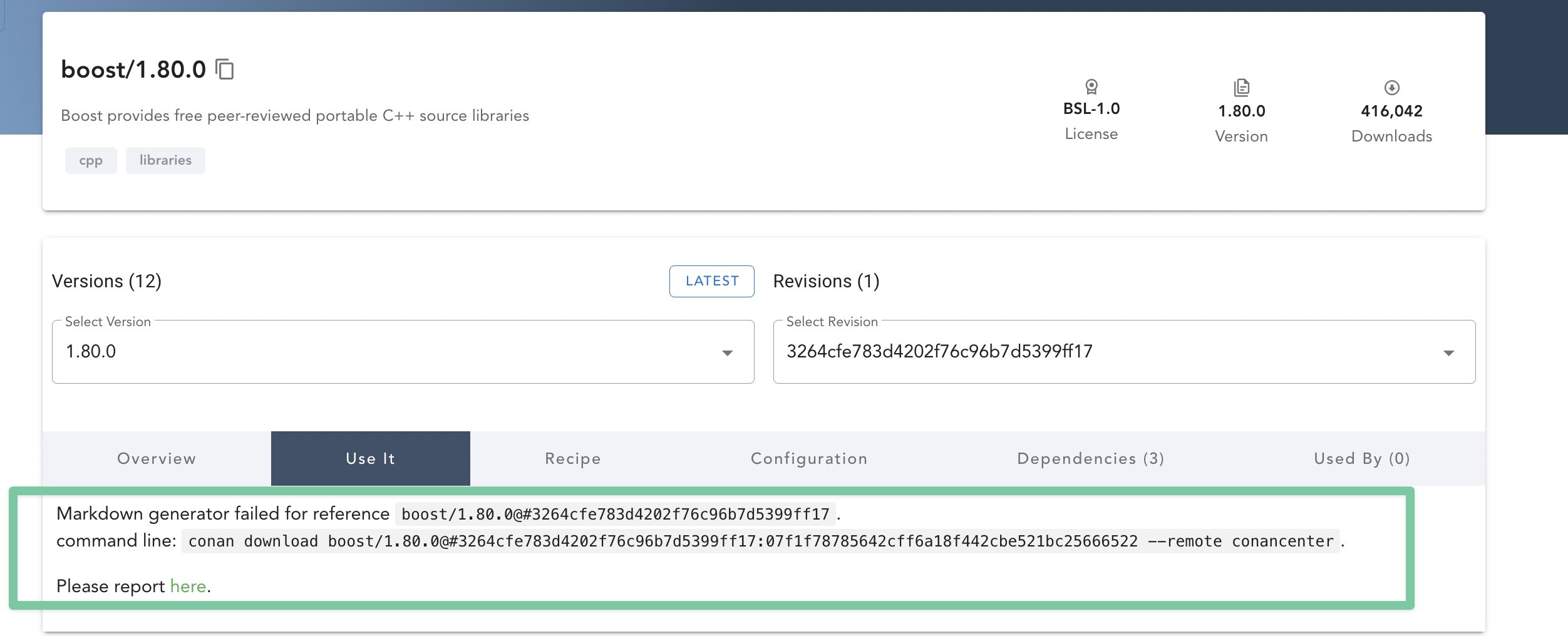 [conan.io/center] Markdown failed `boost/1.80.0@#3264cfe783d4202f76c96b7d5399ff17` · Issue ...