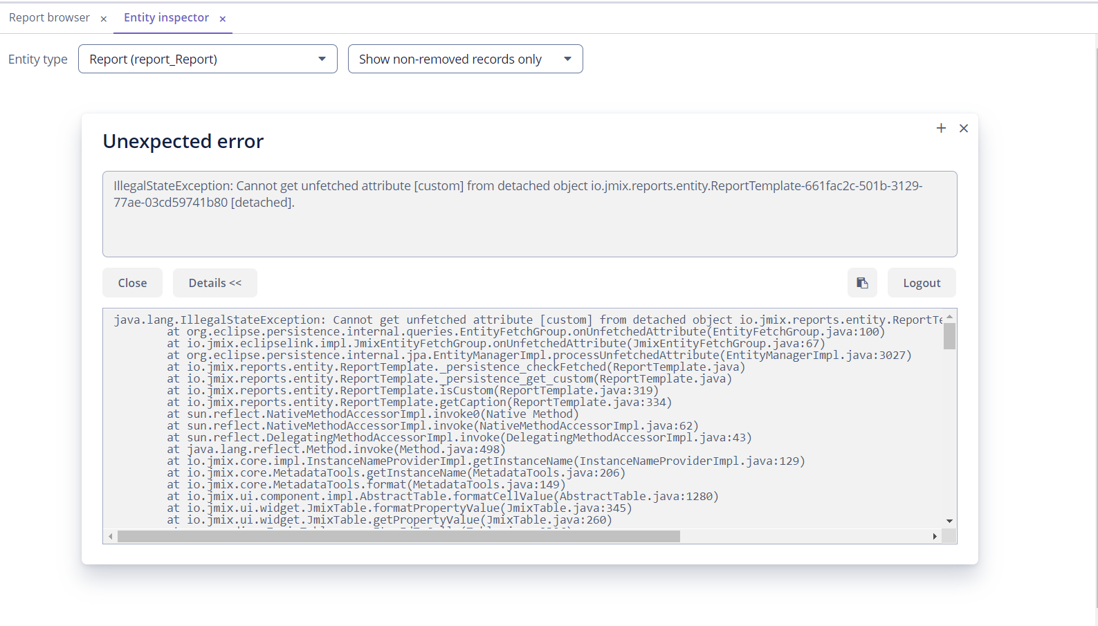 'Cannot get unfetched attribute' exception in the Entity inspector for the Report entity · Issue ...