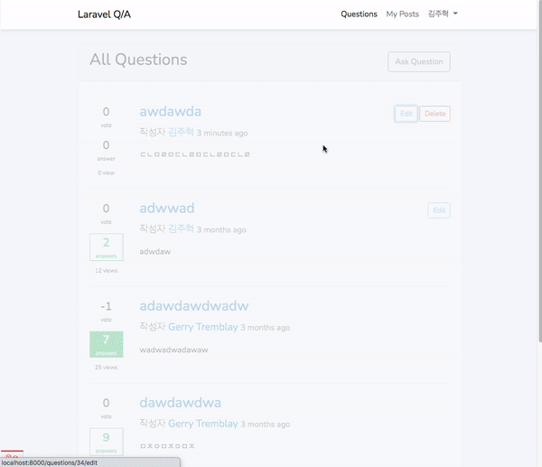 Github Wngur6076 Laravel Qa 질문 And 답변 웹페이지 라라벨8 버전으로 만듬 심플 스택오버플로우