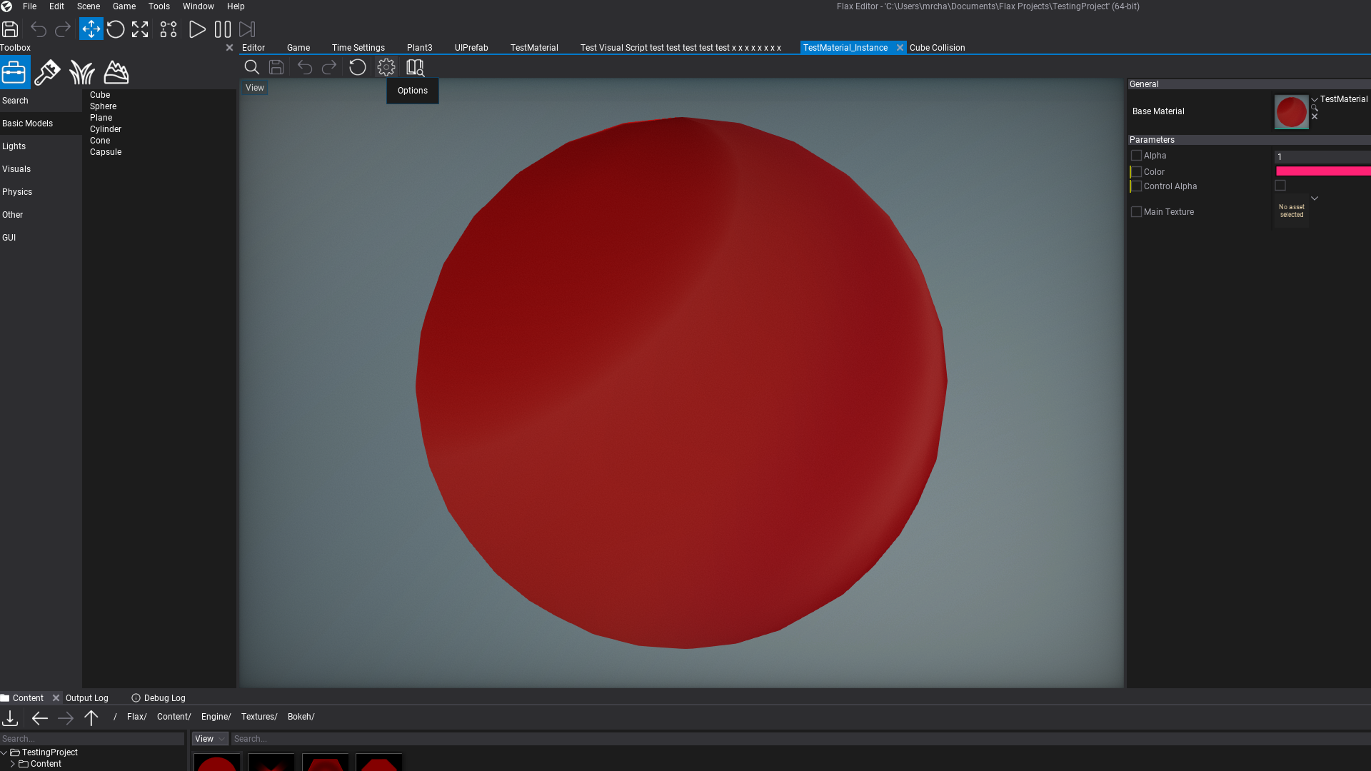 Moved Material Instance override options into a settings icon with ...