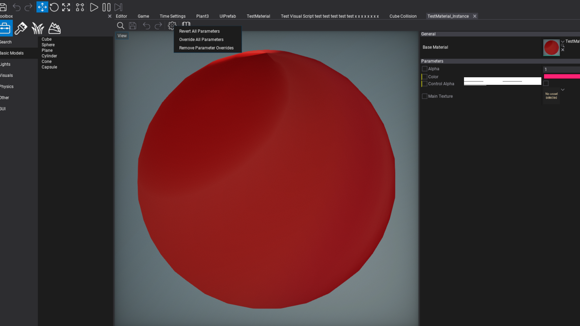 Moved Material Instance override options into a settings icon with ...