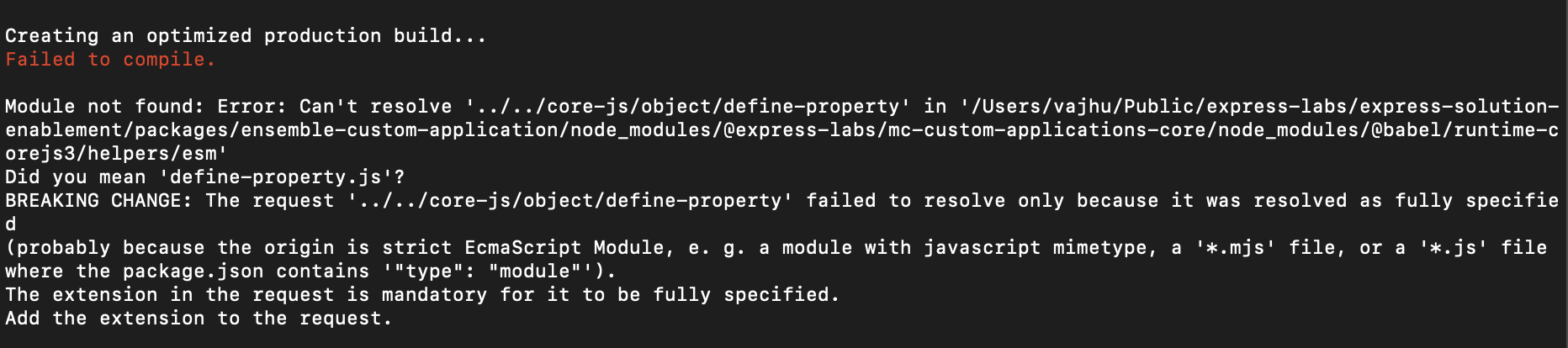 Issues with building ensemble-custom-application after Node.js and CT packages upgrade · Issue ...