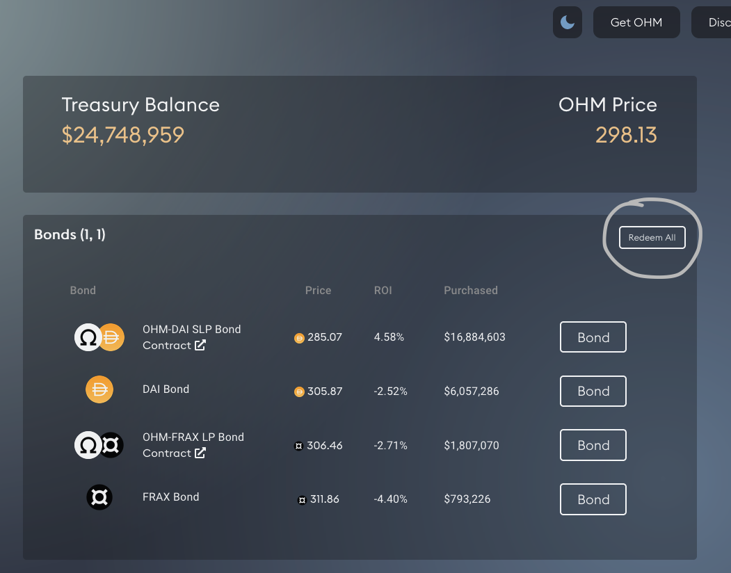 Redeem all bonds functionality · Issue #158 · OlympusDAO/olympus-frontend · GitHub