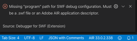 Missing "program" path for SWF debug configuration. Must be a .swf file ...