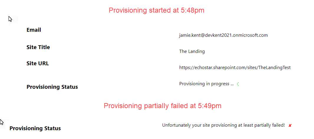 Template on Microsoft LookBook for TheLanding template fails with not specific error codes ...