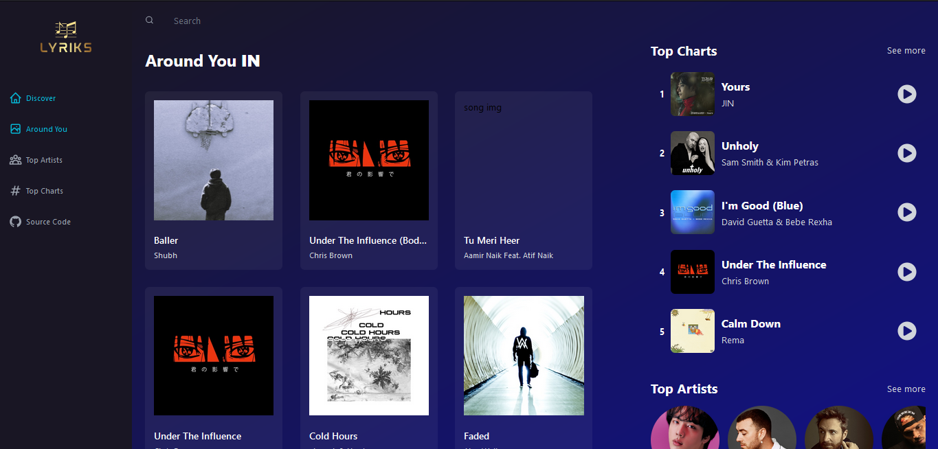 GitHub - sanidhyy/lyriks-music-app: A Modern Music App using React JS