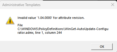 [Bug]: Invalid value: '1.04.0000' for attribute revision. When opening in Group Policy Manager ...