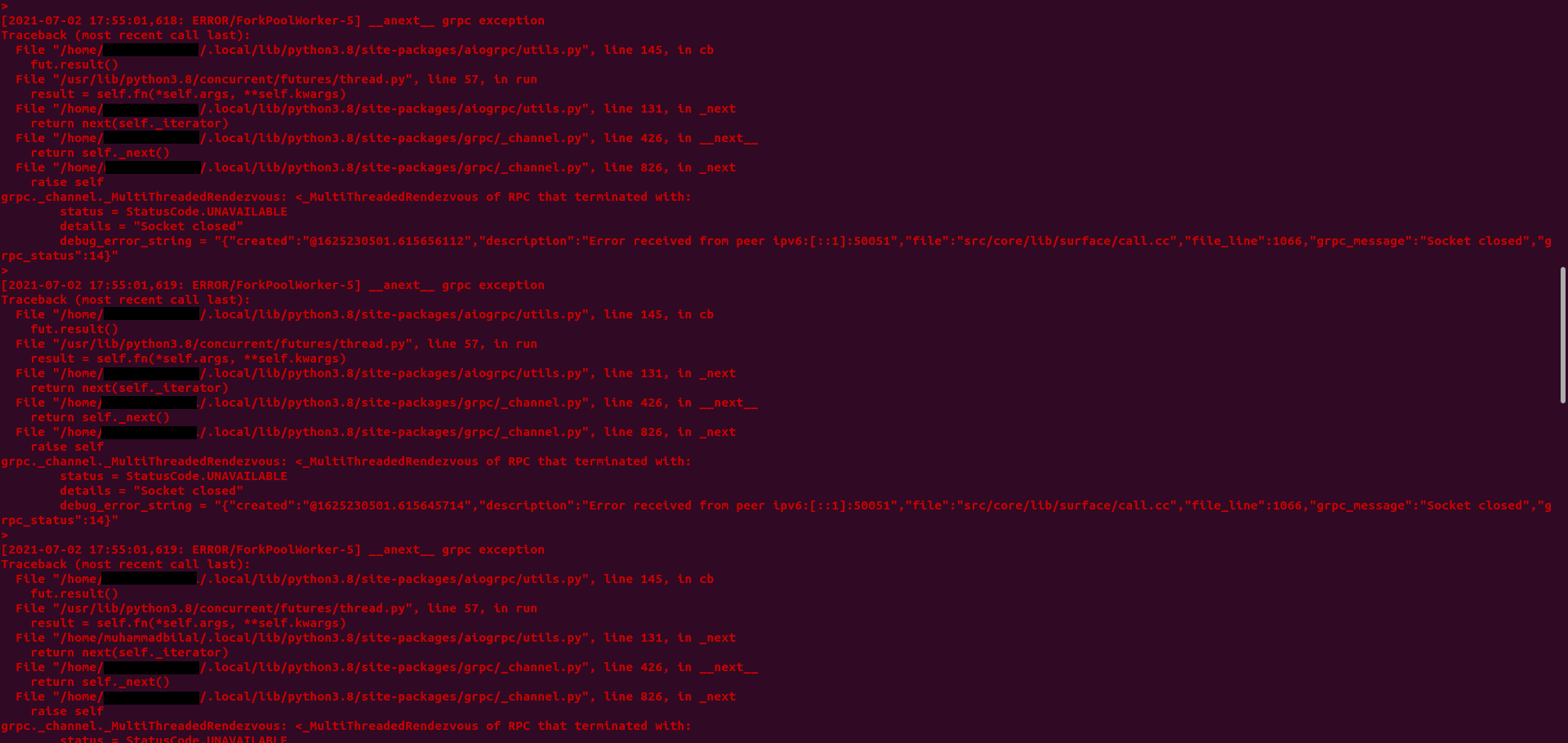 grpc._channel._MultiThreadedRendezvous:
