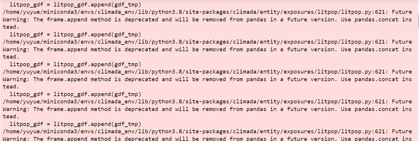 Repeated FutureWarning and no output in the 5. block of the Litpop tutorial · Issue #402 ...