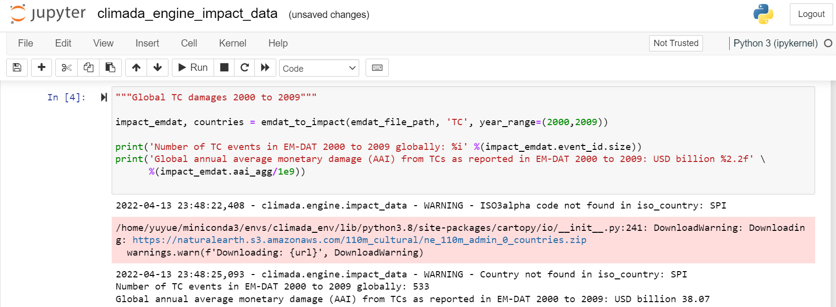 A Download Warning In The Impactdata Tutorial · Issue 422 · Climada
