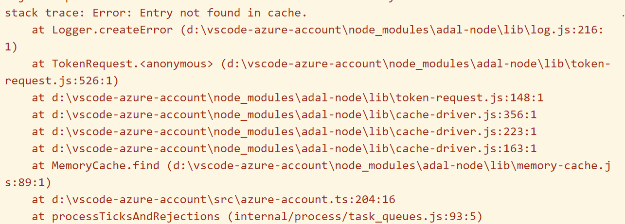 Error: Entry not found in cache. · Issue #327 · microsoft/vscode-azure-account · GitHub