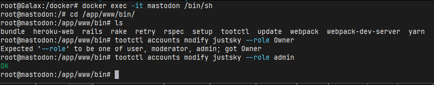 Unable to ceate admin account [/bin/sh: bin/tootctl: not found] · Issue #4 · linuxserver/docker ...