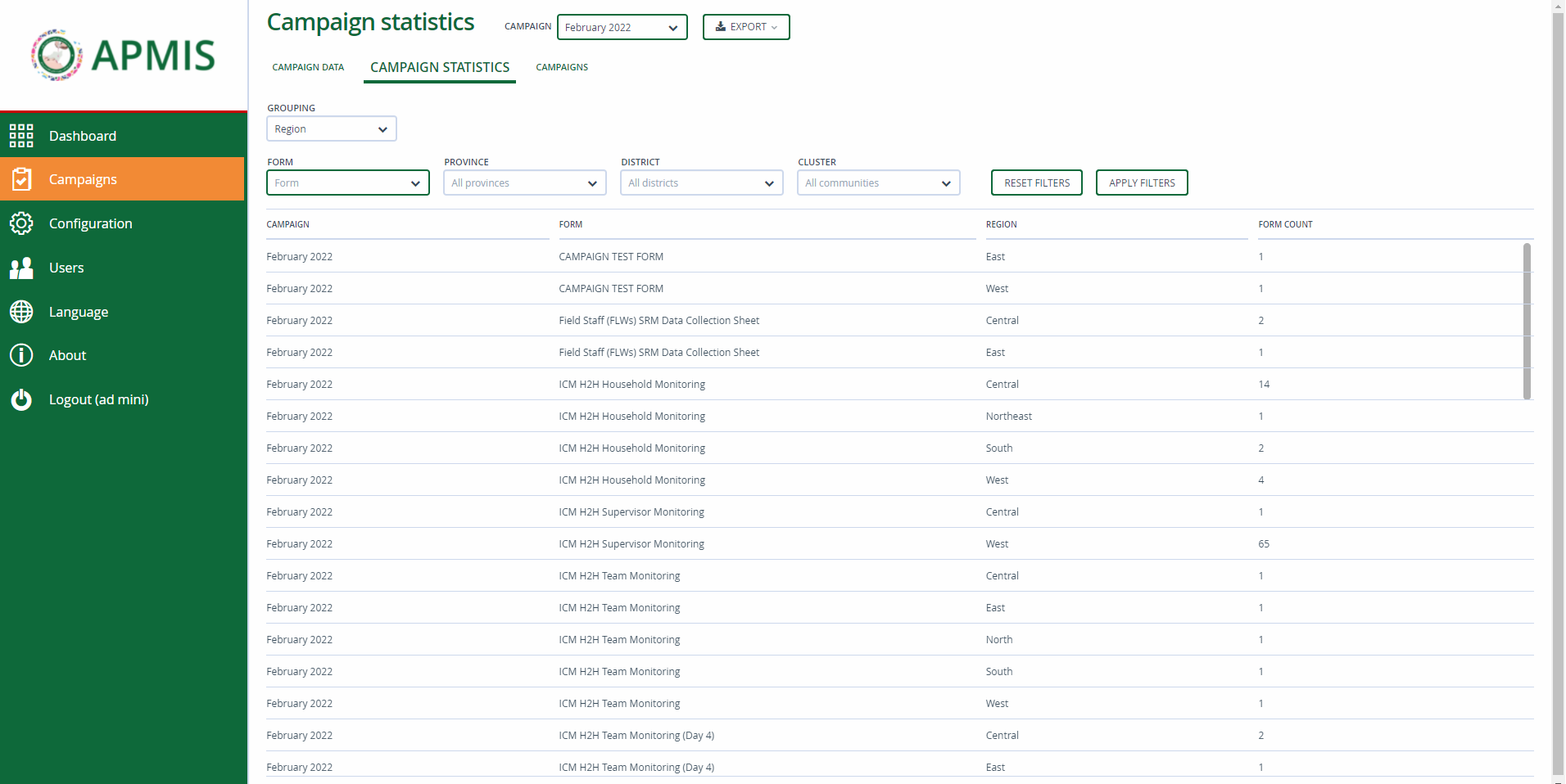Campaign Data and Campaign Statistics Form directory view · Issue #129 · AFG-Polio-Data/APMIS ...